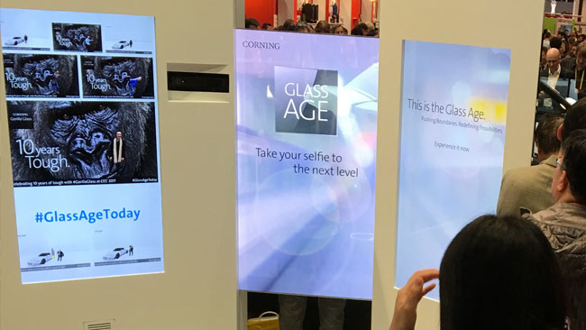 Corning Booth at CES 2017 showing Planar LookThru transparent OLED
